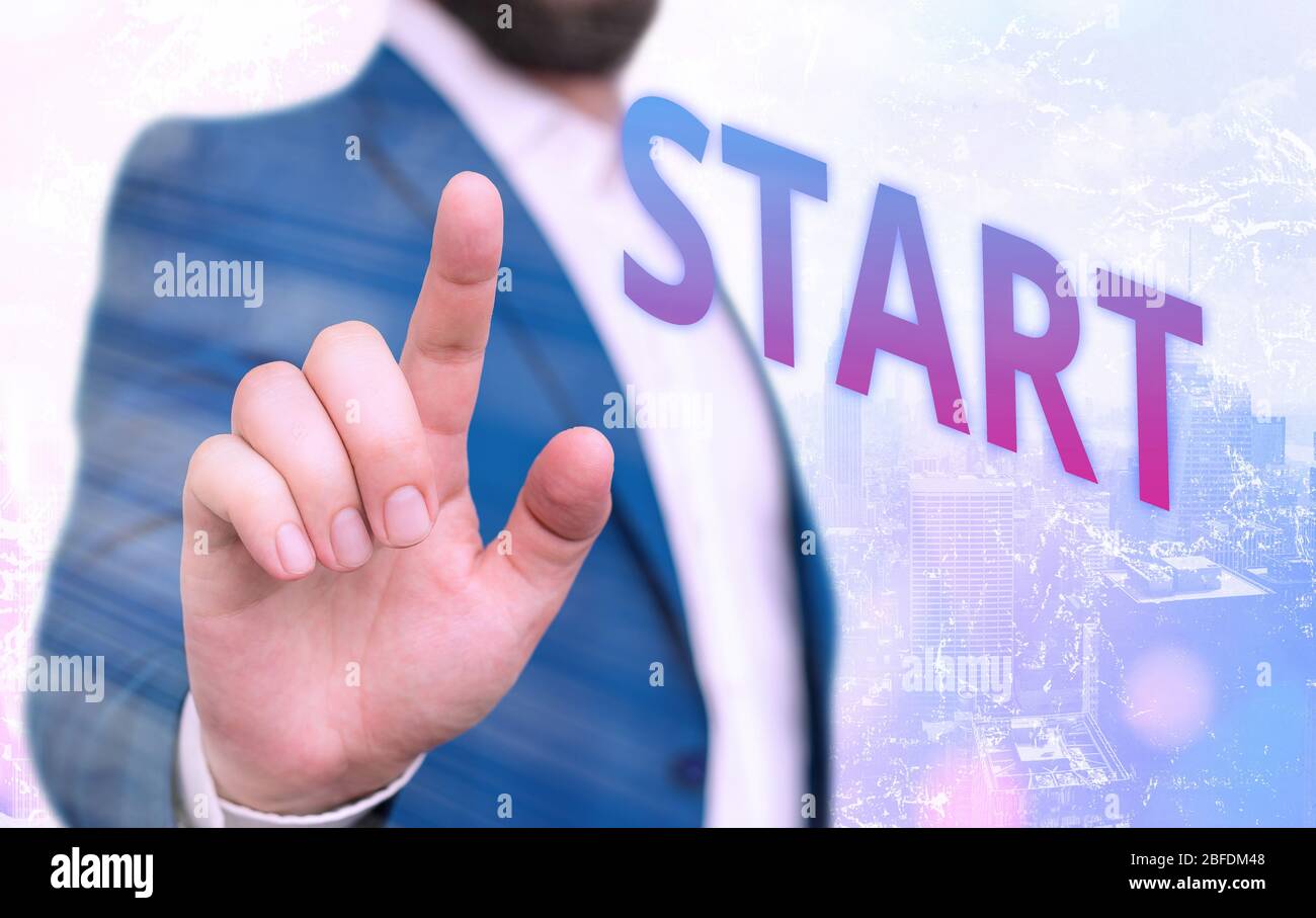 Text sign showing Start. Business photo showcasing begin or be reckoned ...