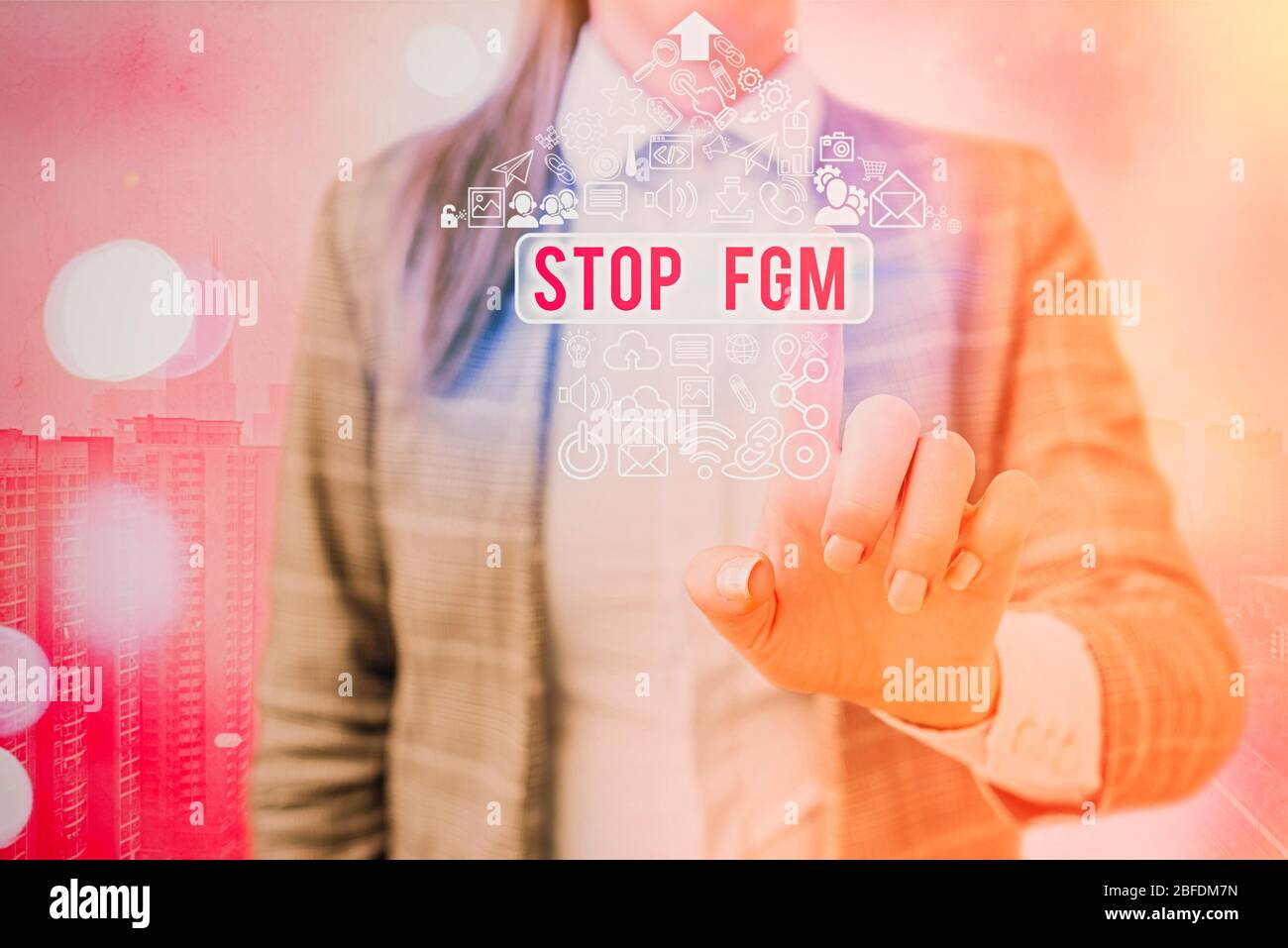 Writing note showing Stop Fgm. Business concept for Put an end on ...