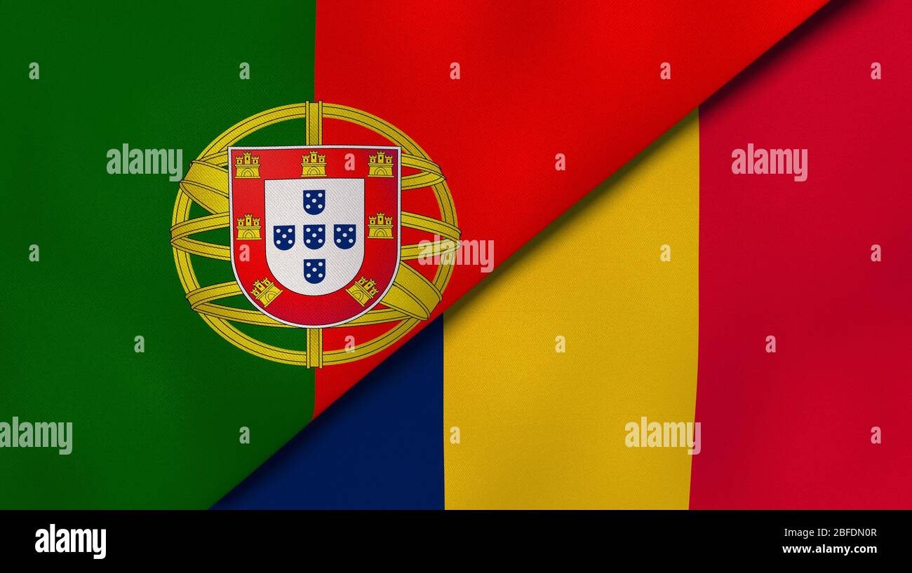 Two states flags of Portugal and Chad. High quality business background ...