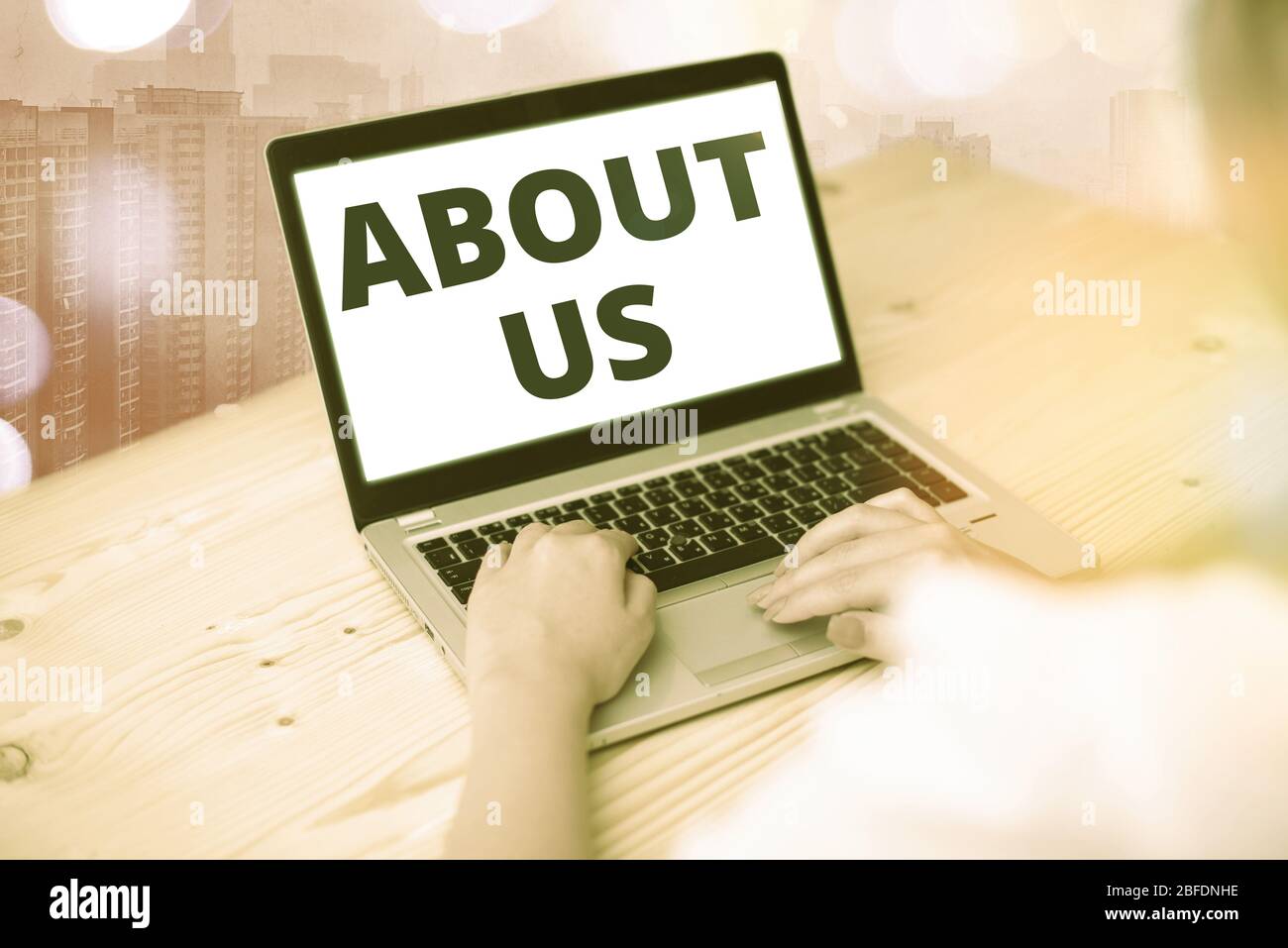 Text sign showing About Us. Business photo text to introduce who or ...