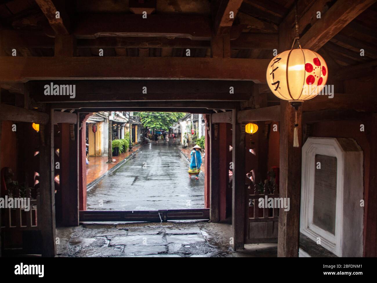 Traditional hand painted silk lanterns hanging from the covered ...