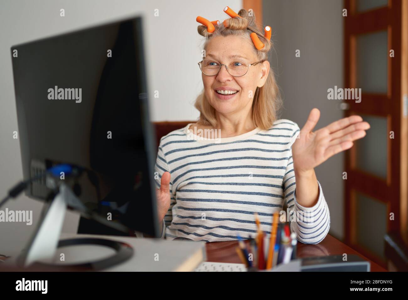 Lady searching information on internet or communicating online Stock ...