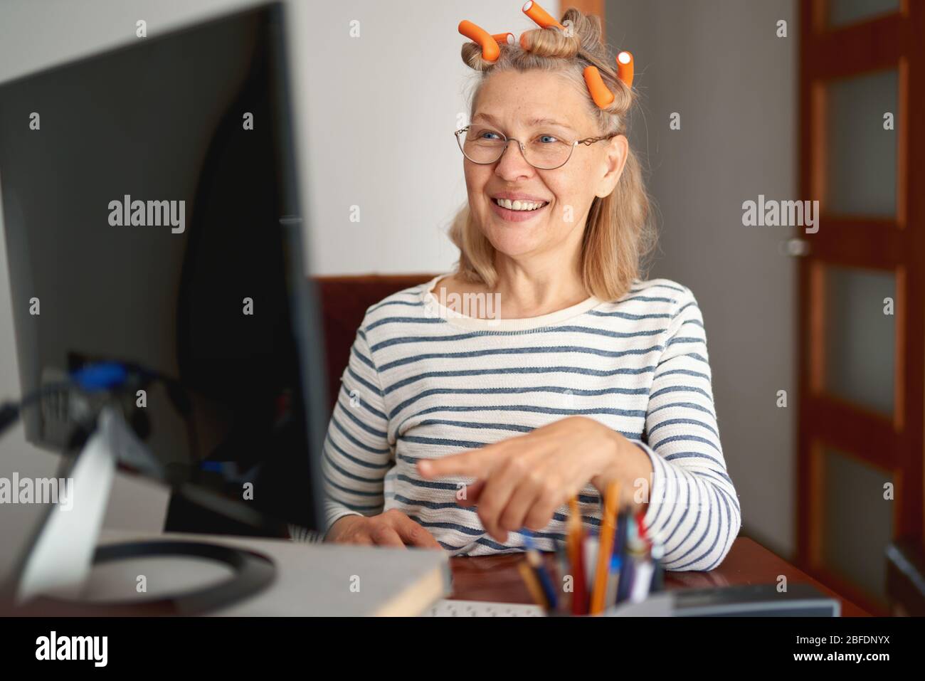 Lady searching information on internet or communicating online Stock ...