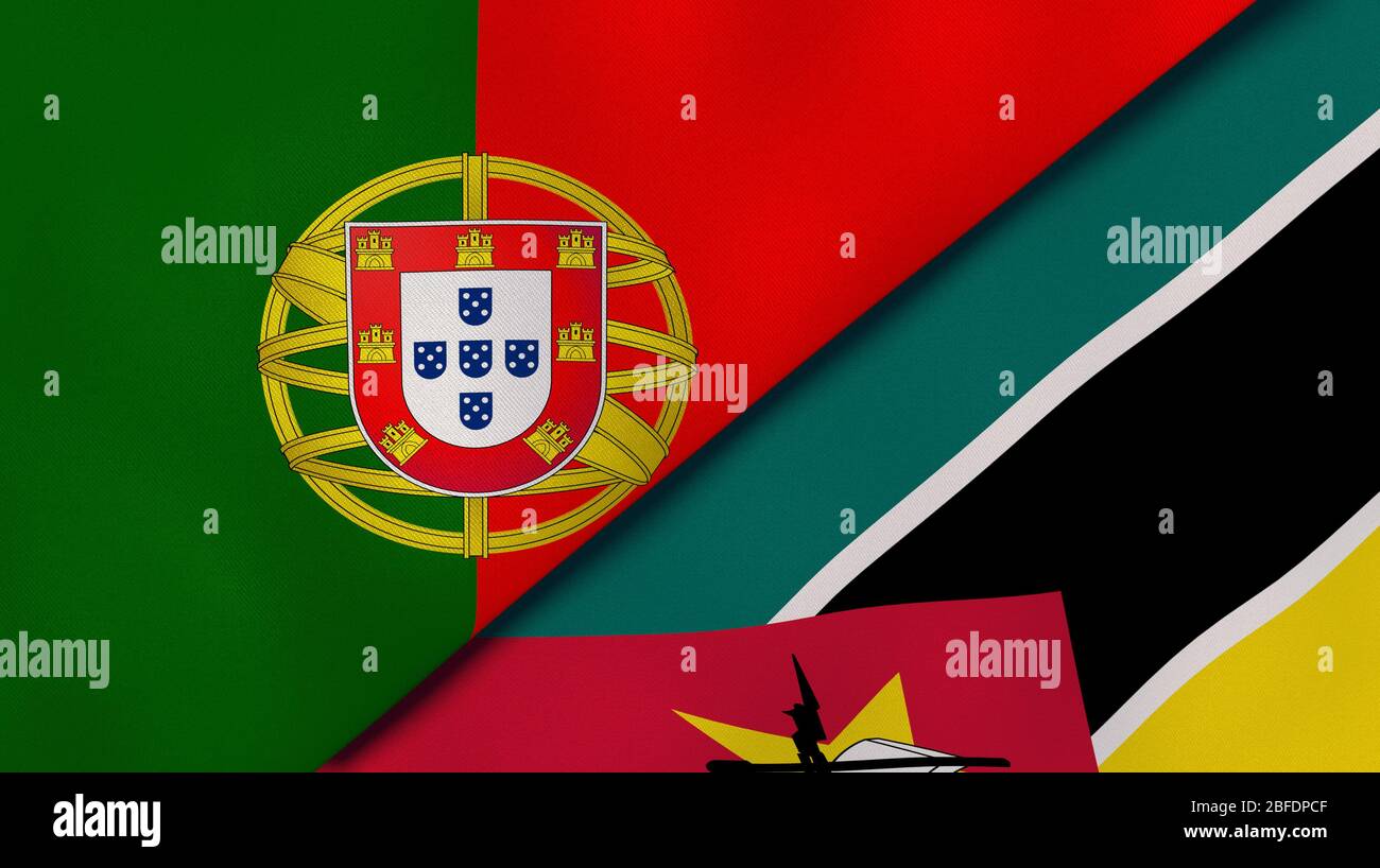 Two states flags of Portugal and Mozambique. High quality business ...