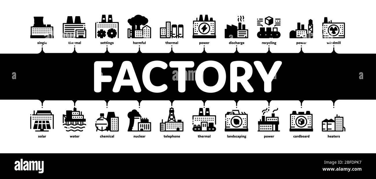 Factory Industrial Minimal Infographic Banner Vector Stock Vector Image ...