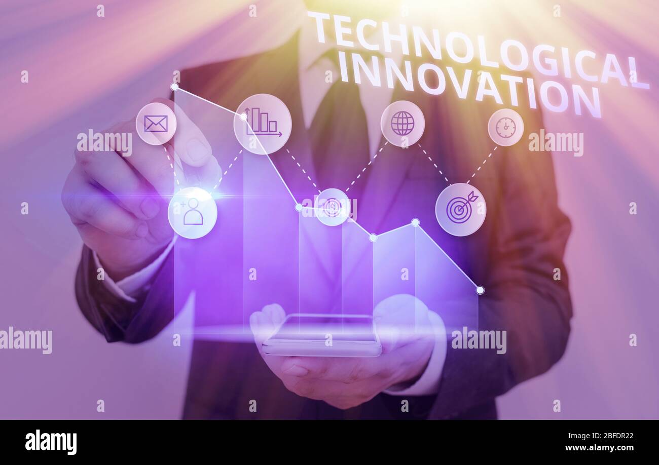 Writing note showing Technological Innovation. Business concept for New ...