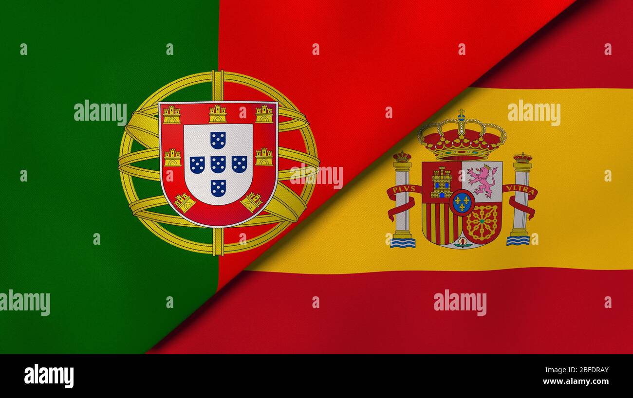 Two states flags of Portugal and Spain. High quality business ...