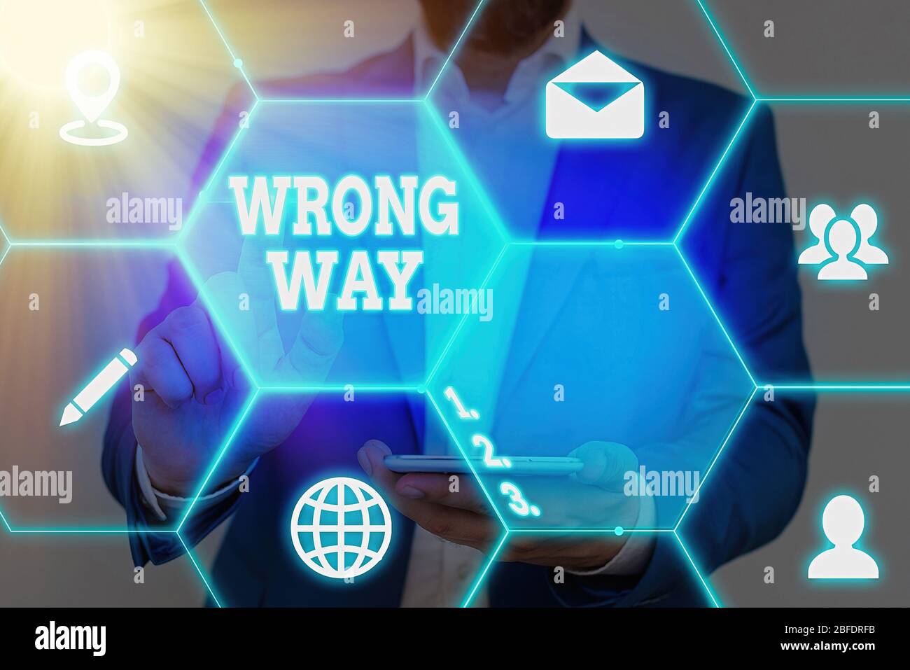 Text sign showing Wrong Way. Business photo showcasing taking an ...