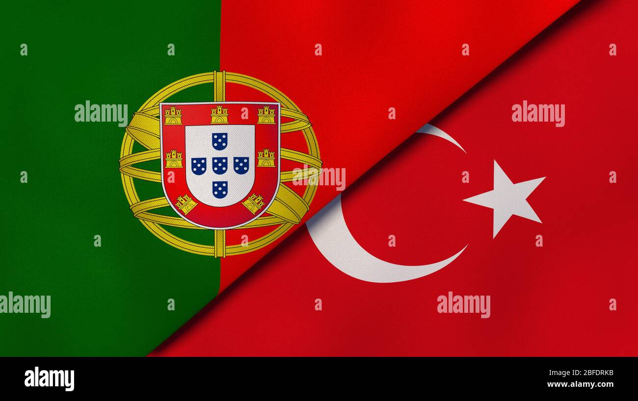 Two states flags of Portugal and Turkey. High quality business ...