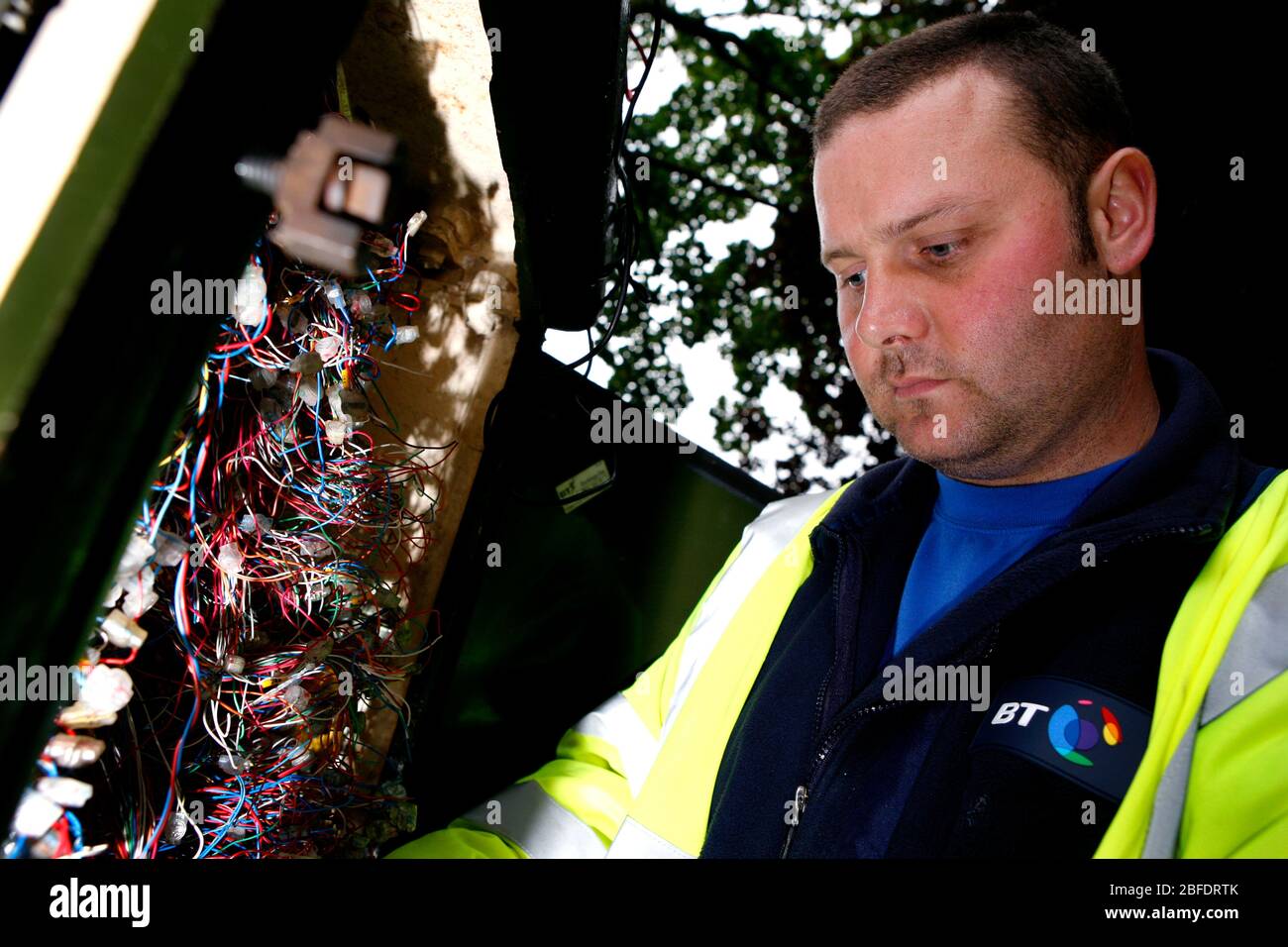 A BT enigineer fixng phone lines in North London Stock Photo - Alamy