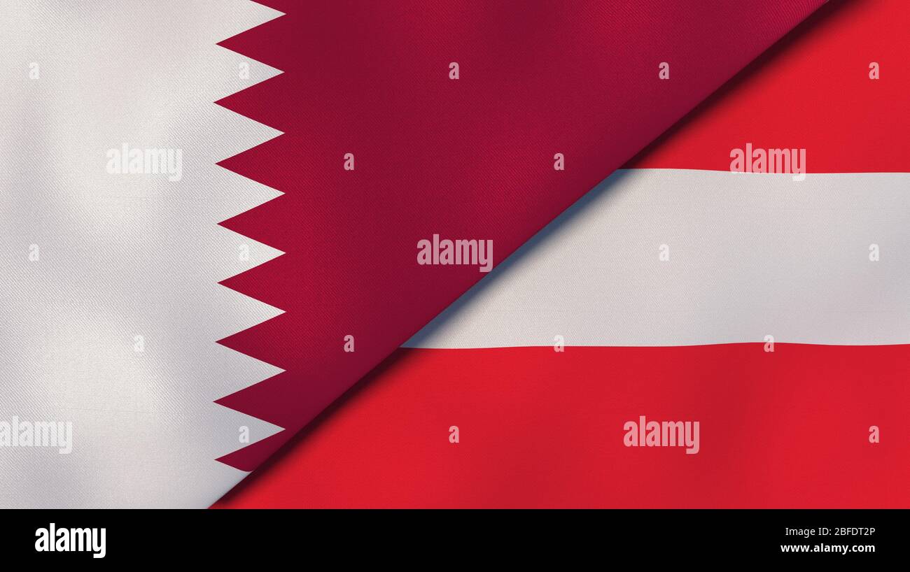 Two states flags of Qatar and Austria. High quality business background ...