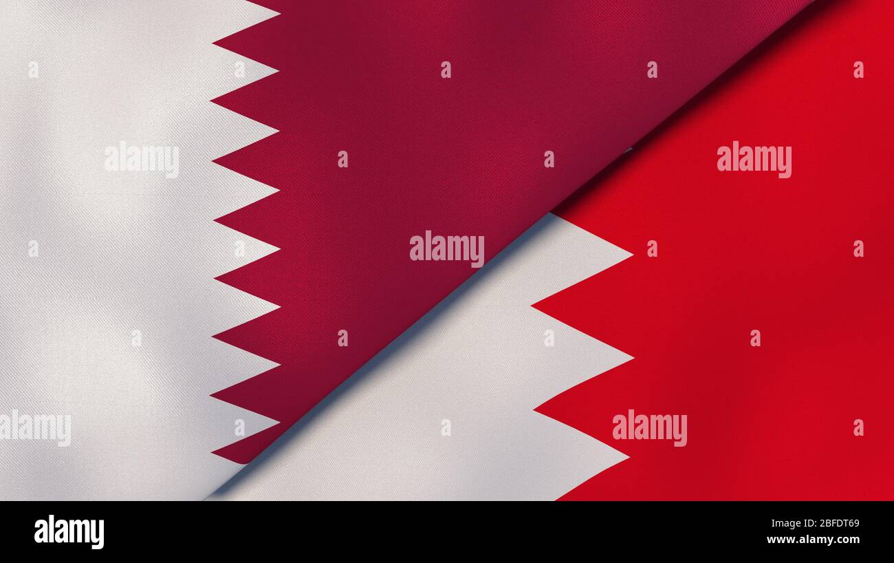 Two states flags of Qatar and Bahrain. High quality business background ...
