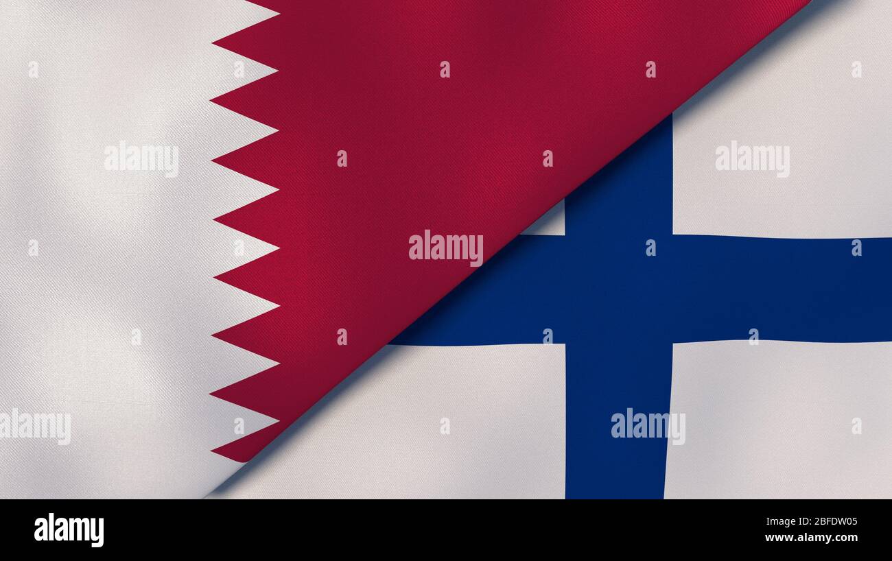 Two states flags of Qatar and Finland. High quality business background ...