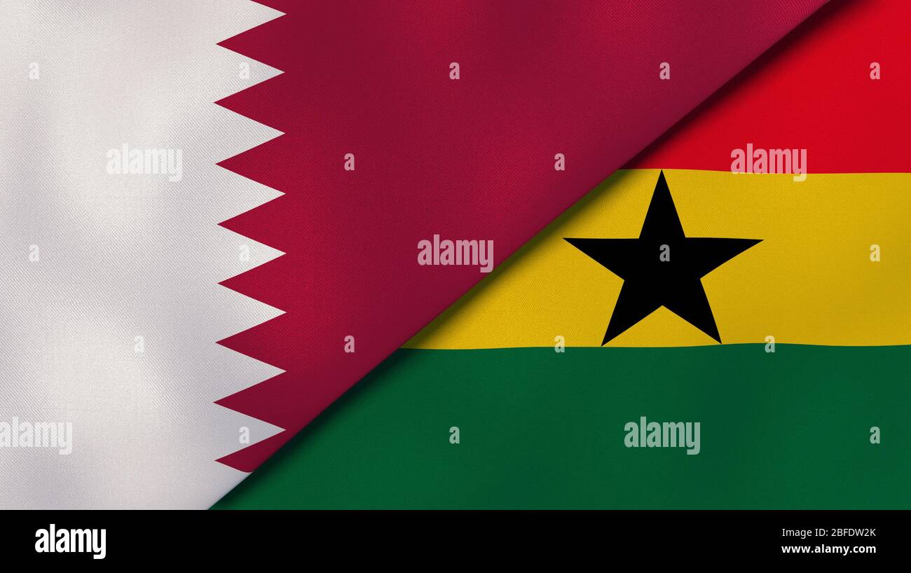 Two states flags of Qatar and Ghana. High quality business background ...