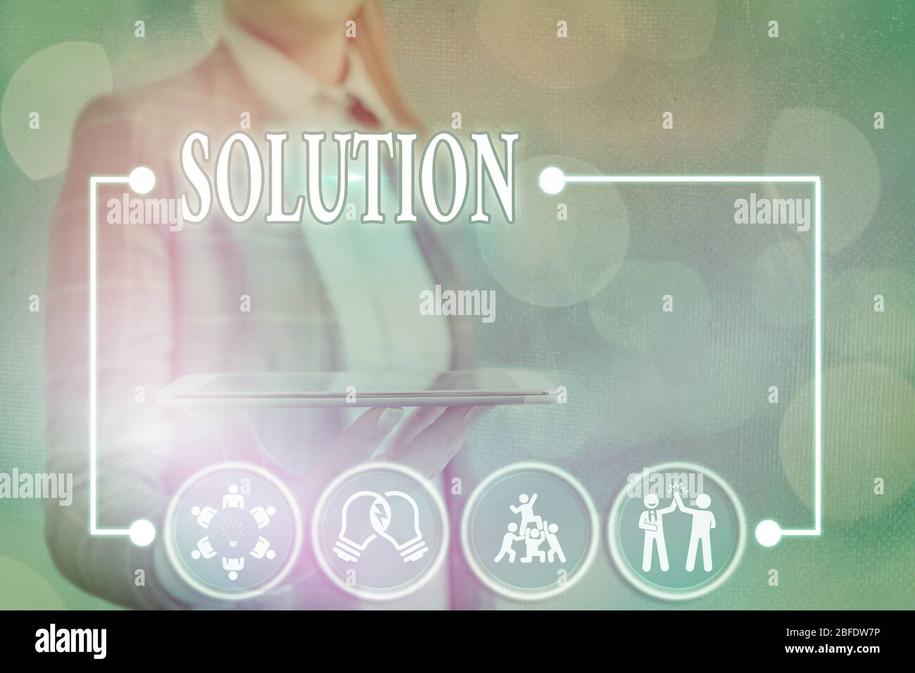 Conceptual hand writing showing Solution. Concept meaning a means of ...