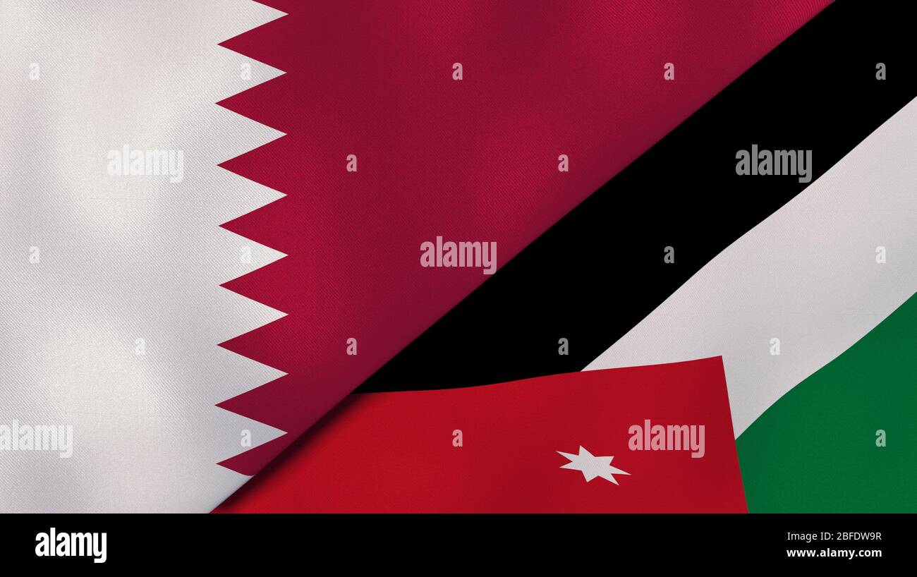 Two states flags of Qatar and Jordan. High quality business background ...