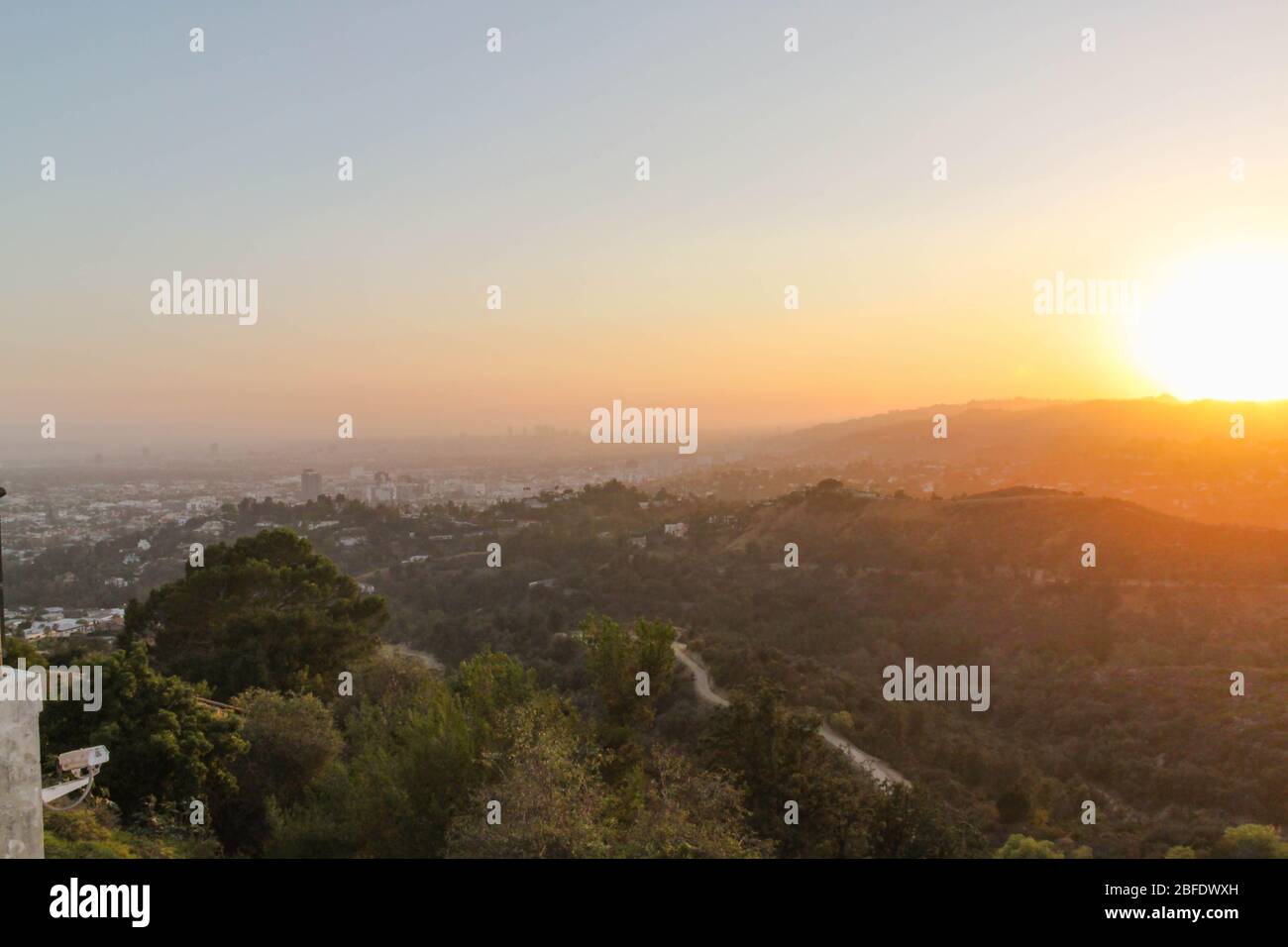 Gorgeous Skyline View Of Los Angeles On Colorful Sky Background Stock ...