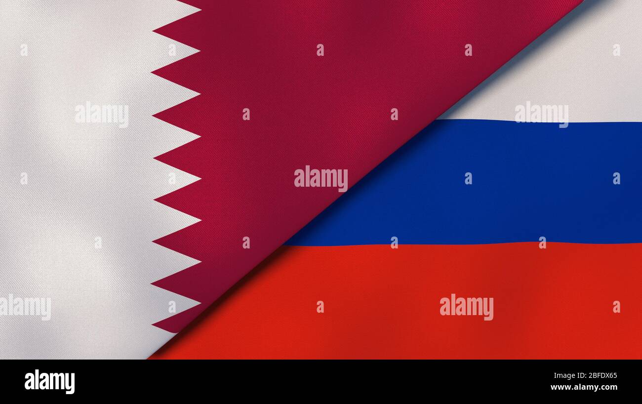 Two states flags of Qatar and Russia. High quality business background ...