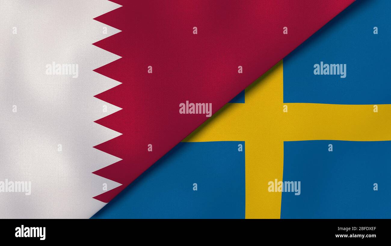 Two states flags of Qatar and Sweden. High quality business background ...