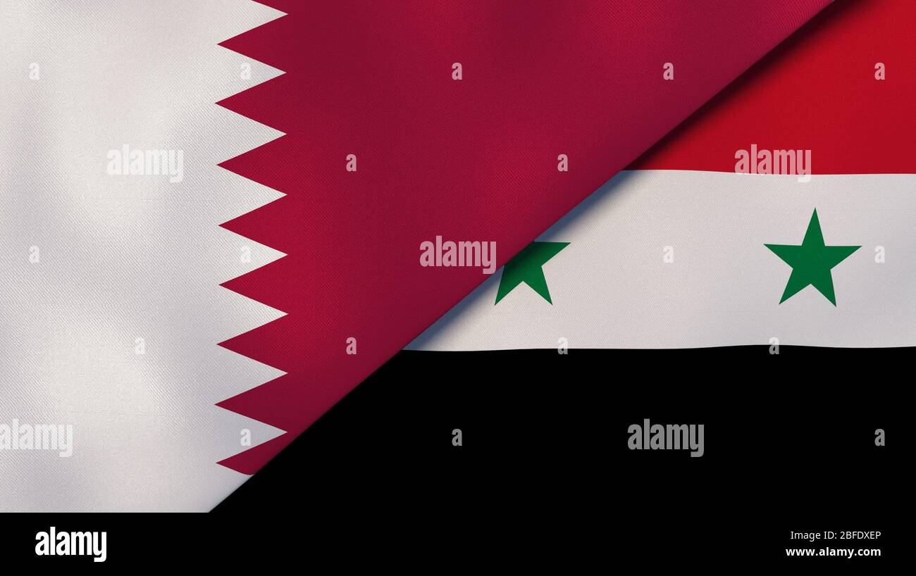 Two states flags of Qatar and Syria. High quality business background ...