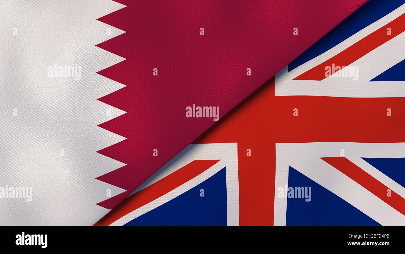 Two states flags of Qatar and United Kingdom. High quality business ...