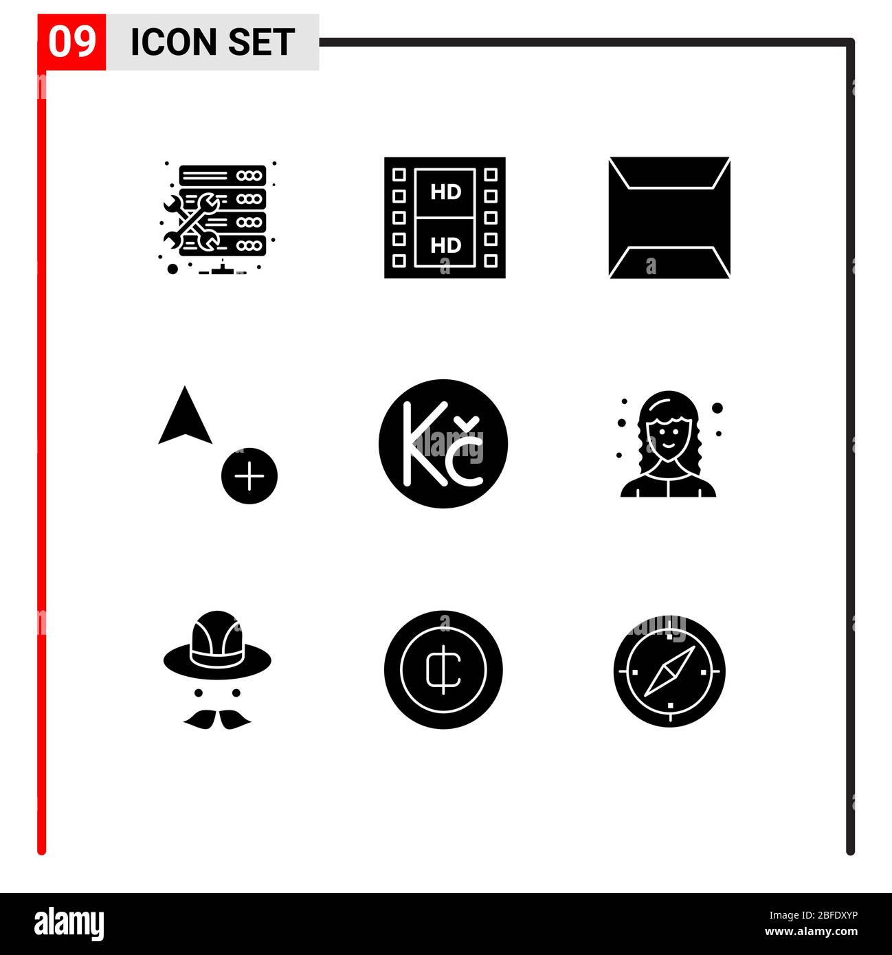 Group of 9 Solid Glyphs Signs and Symbols for developer, coin ...