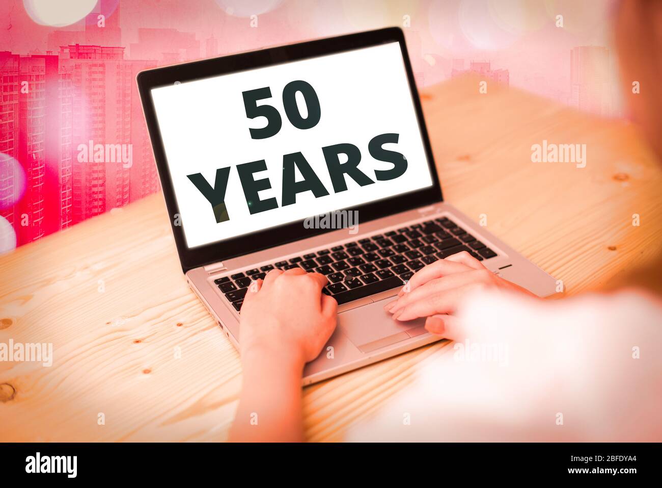 Text sign showing 50 Years. Business photo text Honoring Ruby Jubilee ...