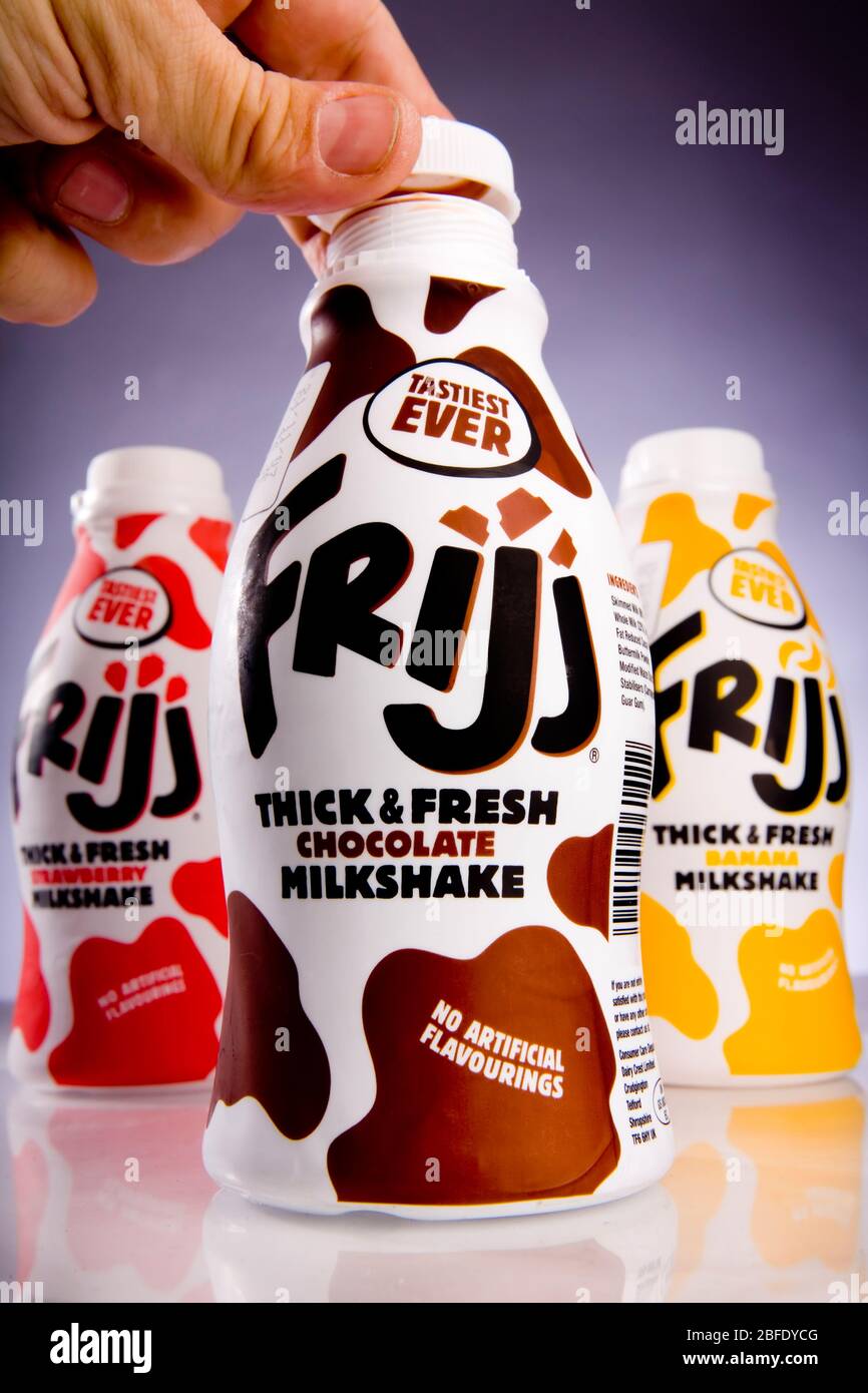 Botles of Frijj Milkshake, a Dairy Crest product Stock Photo - Alamy