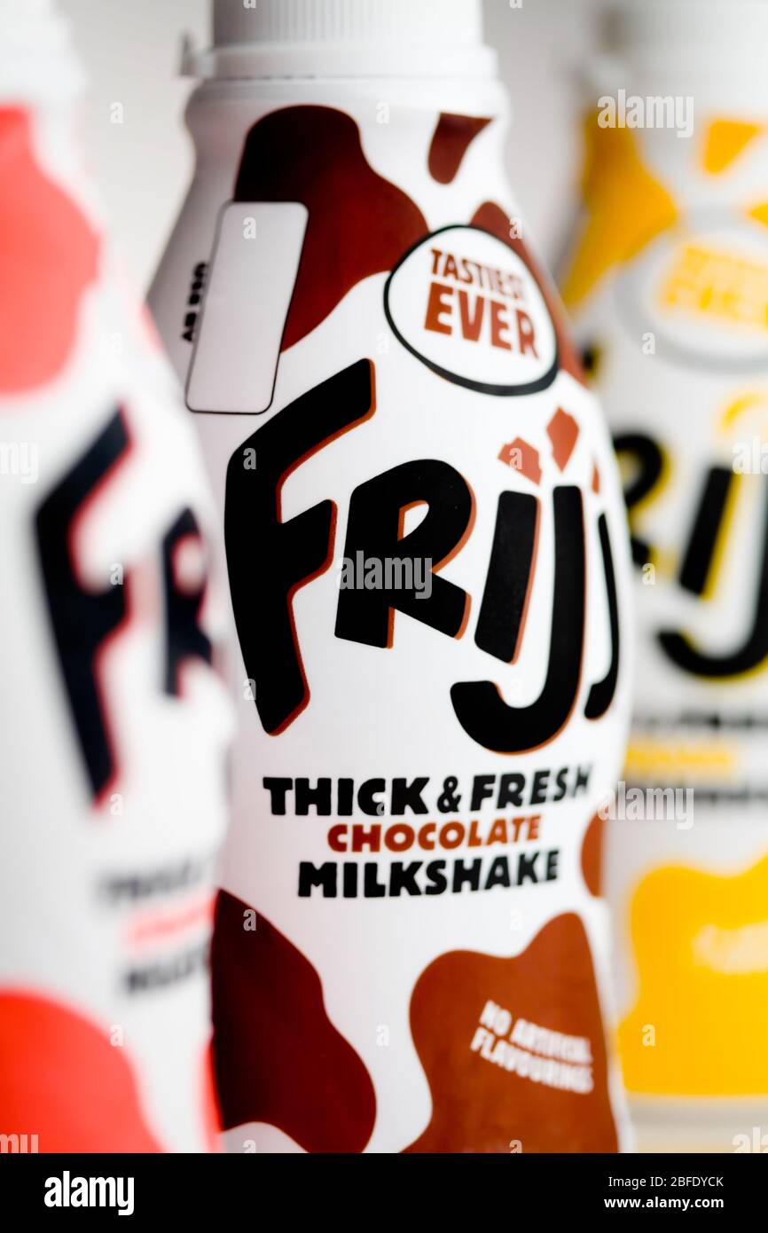 Botles of Frijj Milkshake, a Dairy Crest product Stock Photo - Alamy
