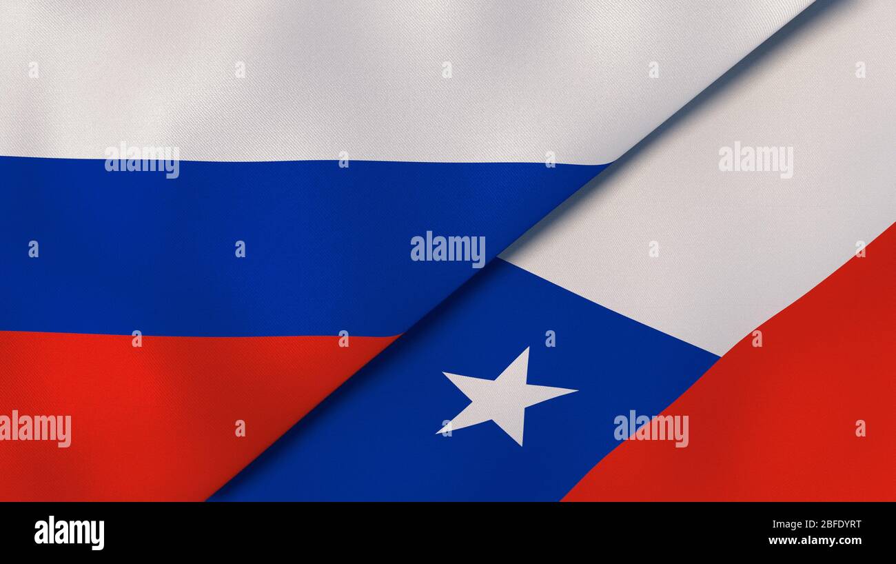 Two states flags of Russia and Chile. High quality business background ...