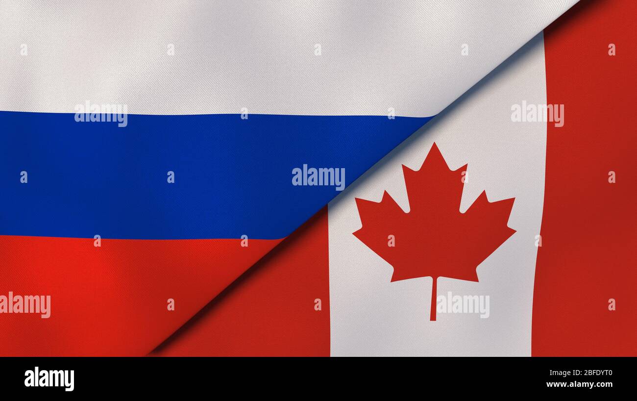 Two states flags of Russia and Canada. High quality business background ...