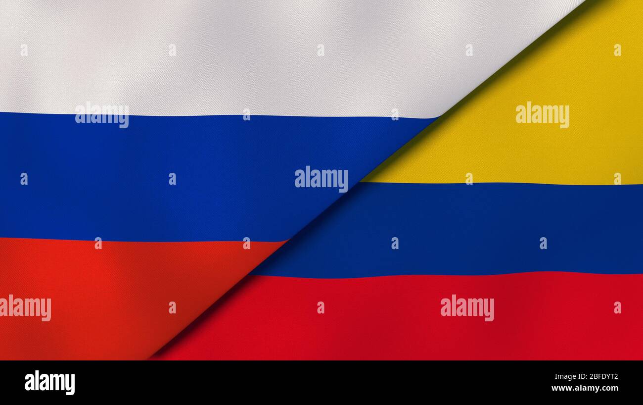 Two states flags of Russia and Colombia. High quality business ...