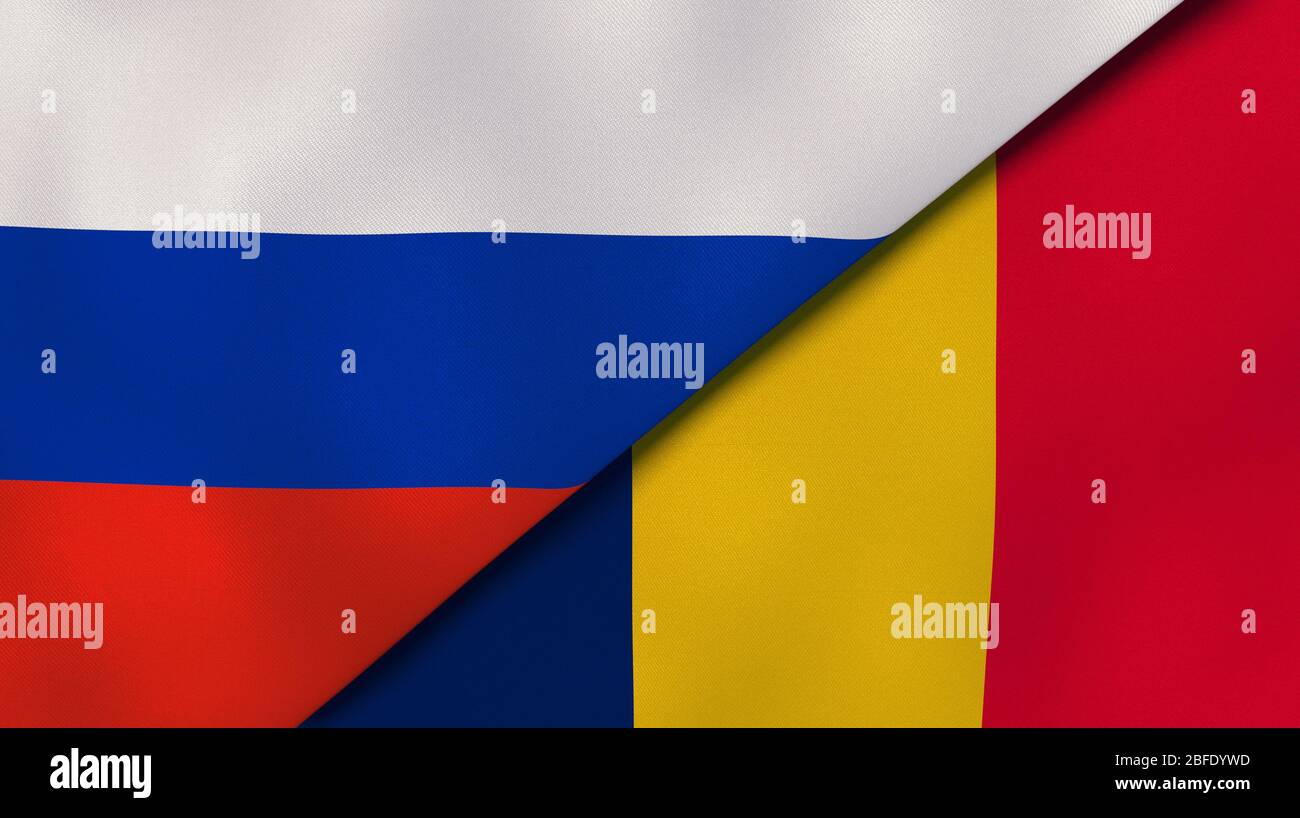 Two states flags of Russia and Chad. High quality business background ...