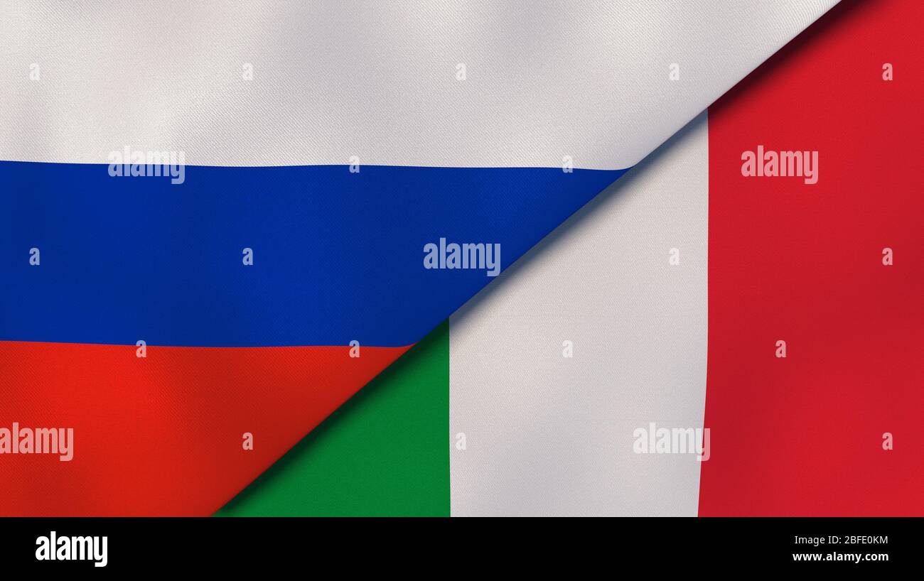 Two states flags of Russia and Italy. High quality business background ...