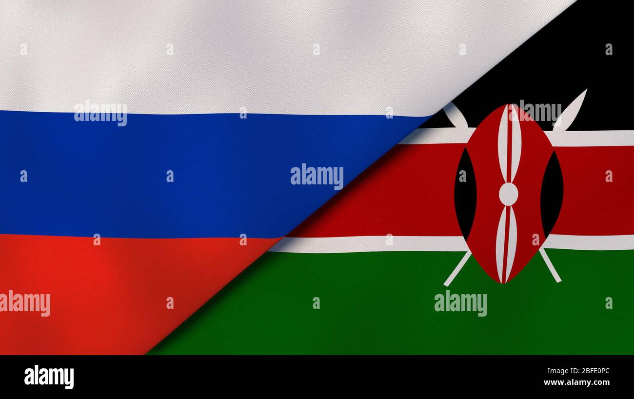Two states flags of Russia and Kenya. High quality business background ...
