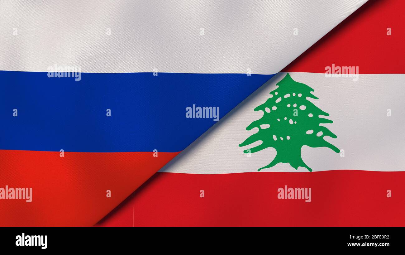Two states flags of Russia and Lebanon. High quality business ...