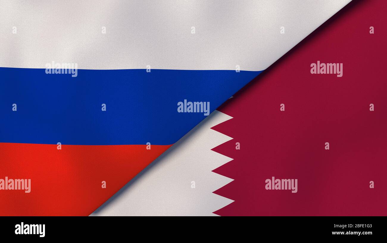 Two states flags of Russia and Qatar. High quality business background ...