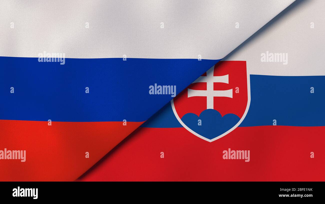 Two states flags of Russia and Slovakia. High quality business ...