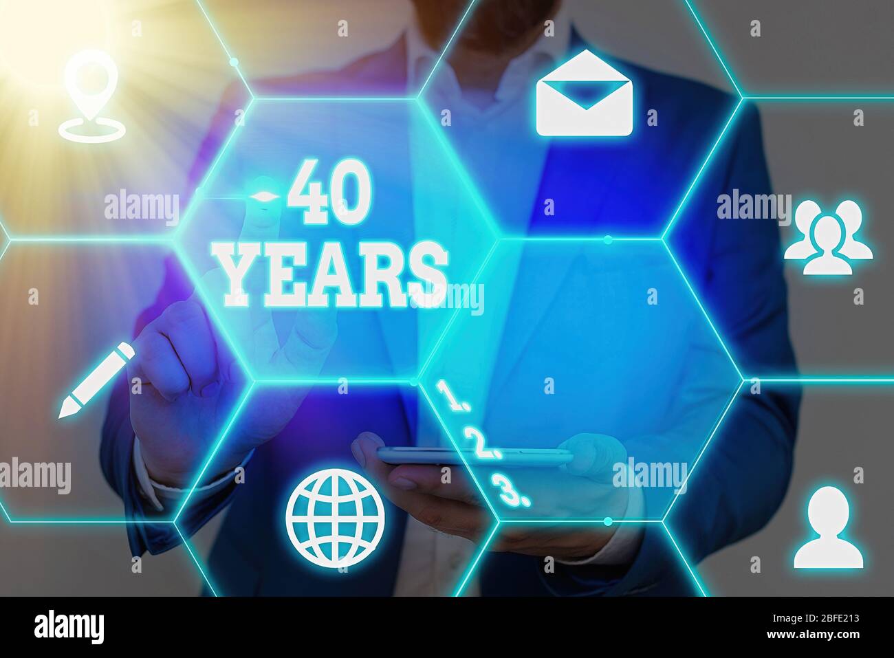 Text sign showing 40 Years. Business photo showcasing Remembering or ...