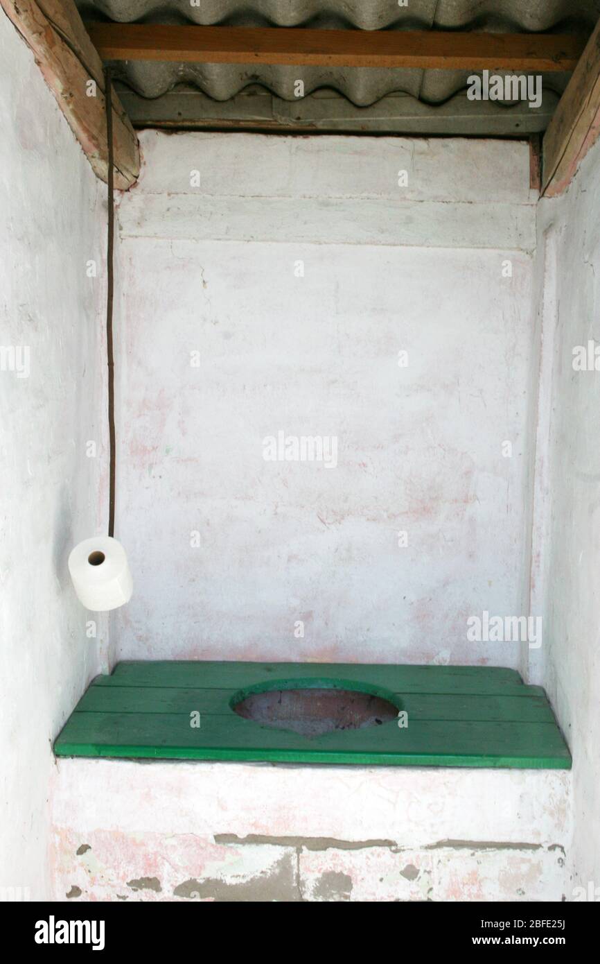 Rural outbuilding. A typical old fashioned WC, outhouse on an old farm ...