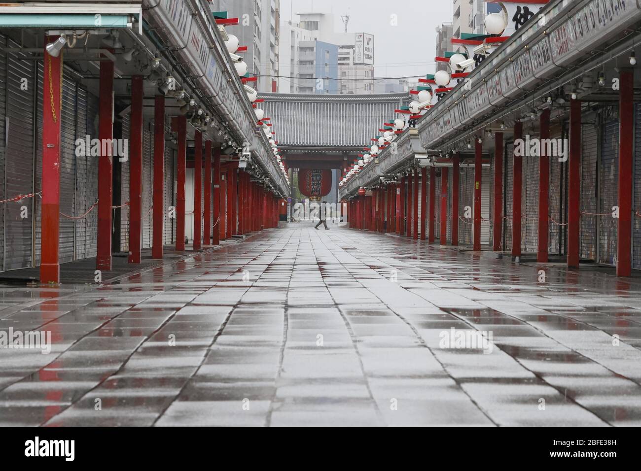 Most stores are closed in Tokyo's Asakusa tourist area on April 18 ...