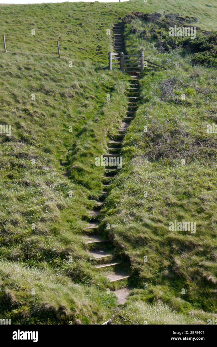 Wooden Steps & Gate Climbing up from the Footbridge at Cleave Strand on ...