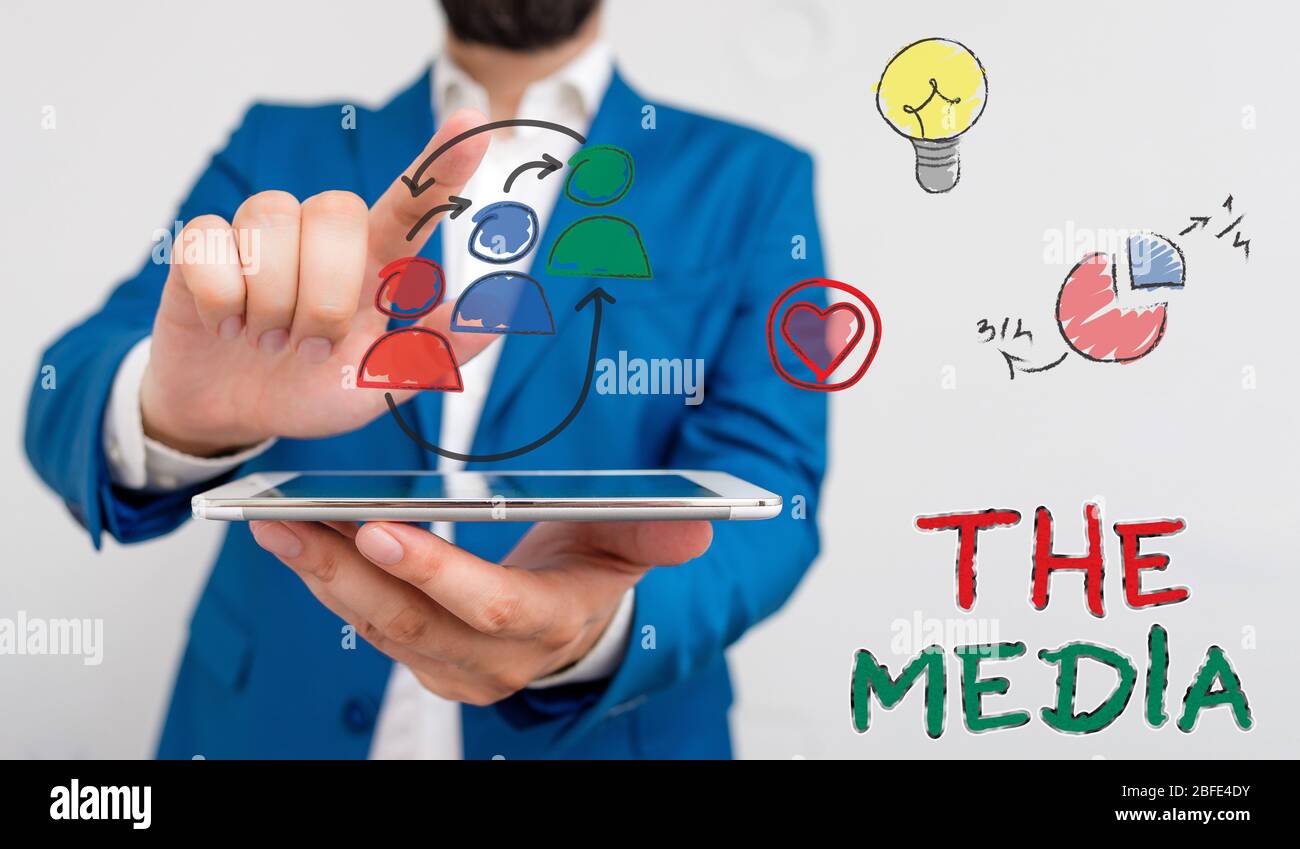 Conceptual hand writing showing The Media. Concept meaning main means ...