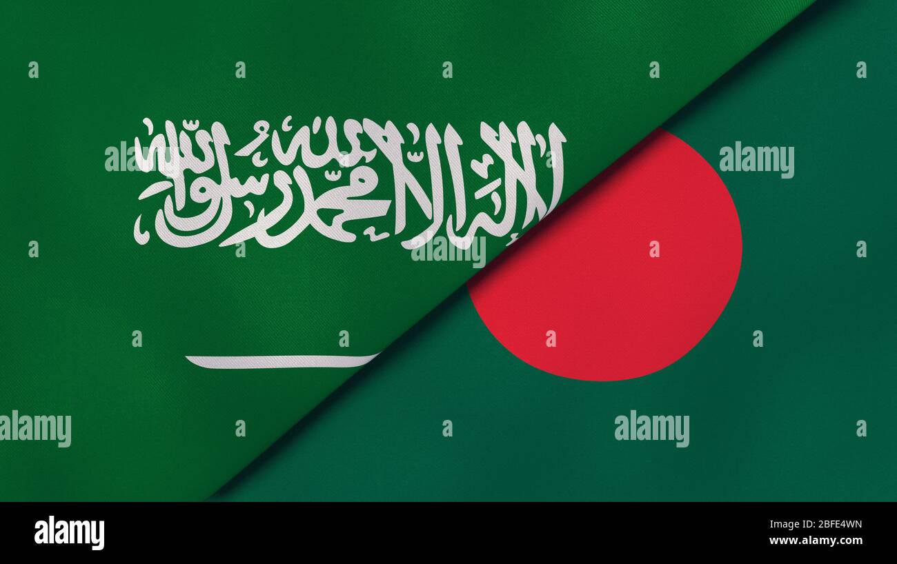 Two states flags of Saudi Arabia and Bangladesh. High quality business ...