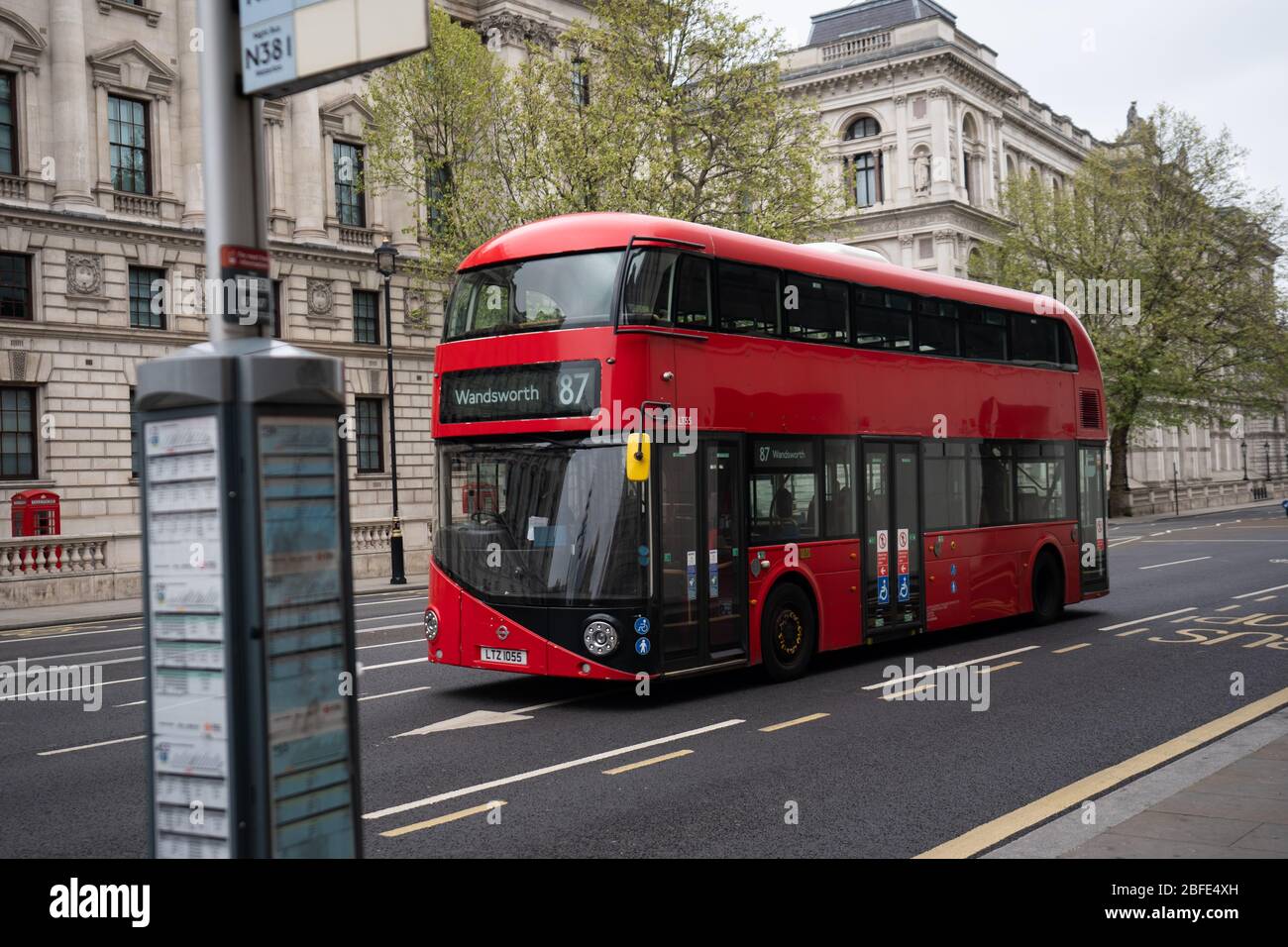 A London bus is seen in Westminster as from Monday 20th April TfL ...