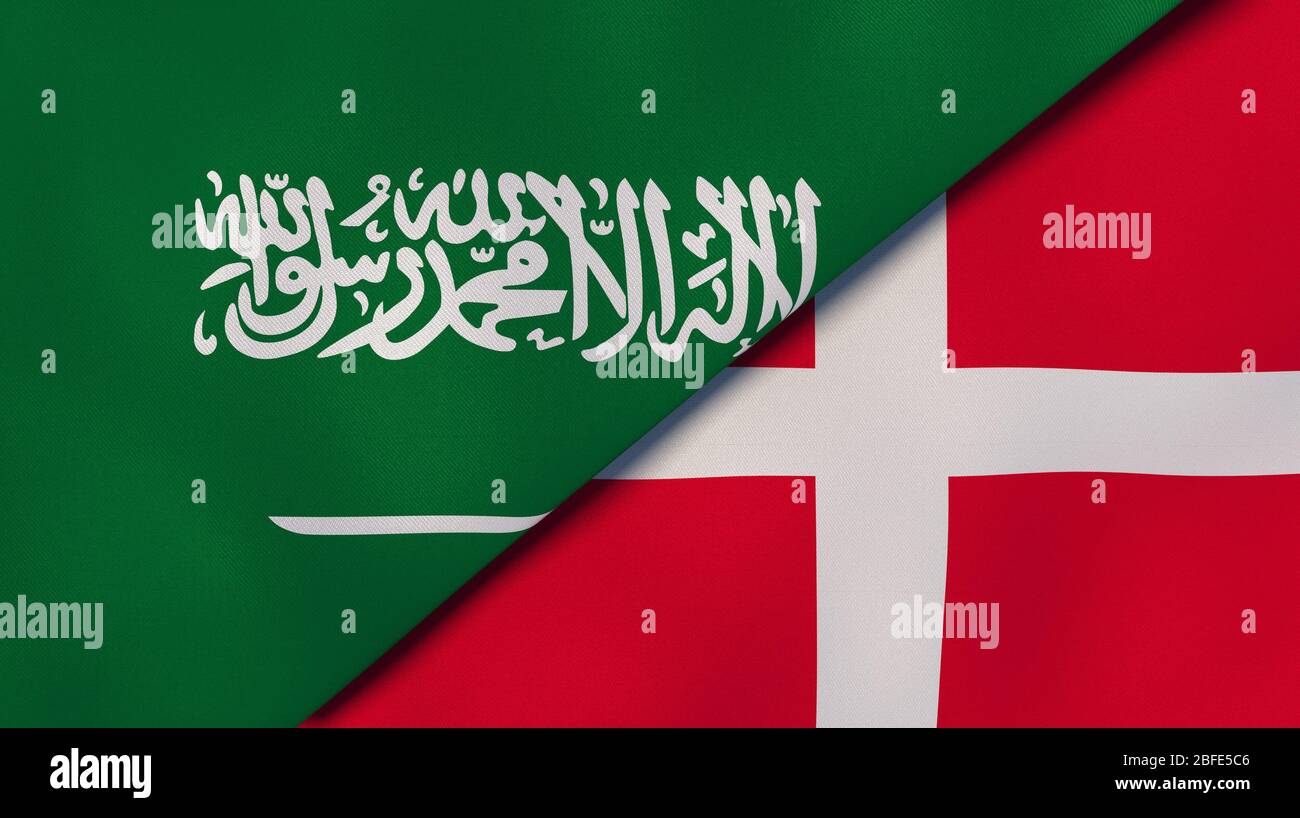Two states flags of Saudi Arabia and Denmark. High quality business ...