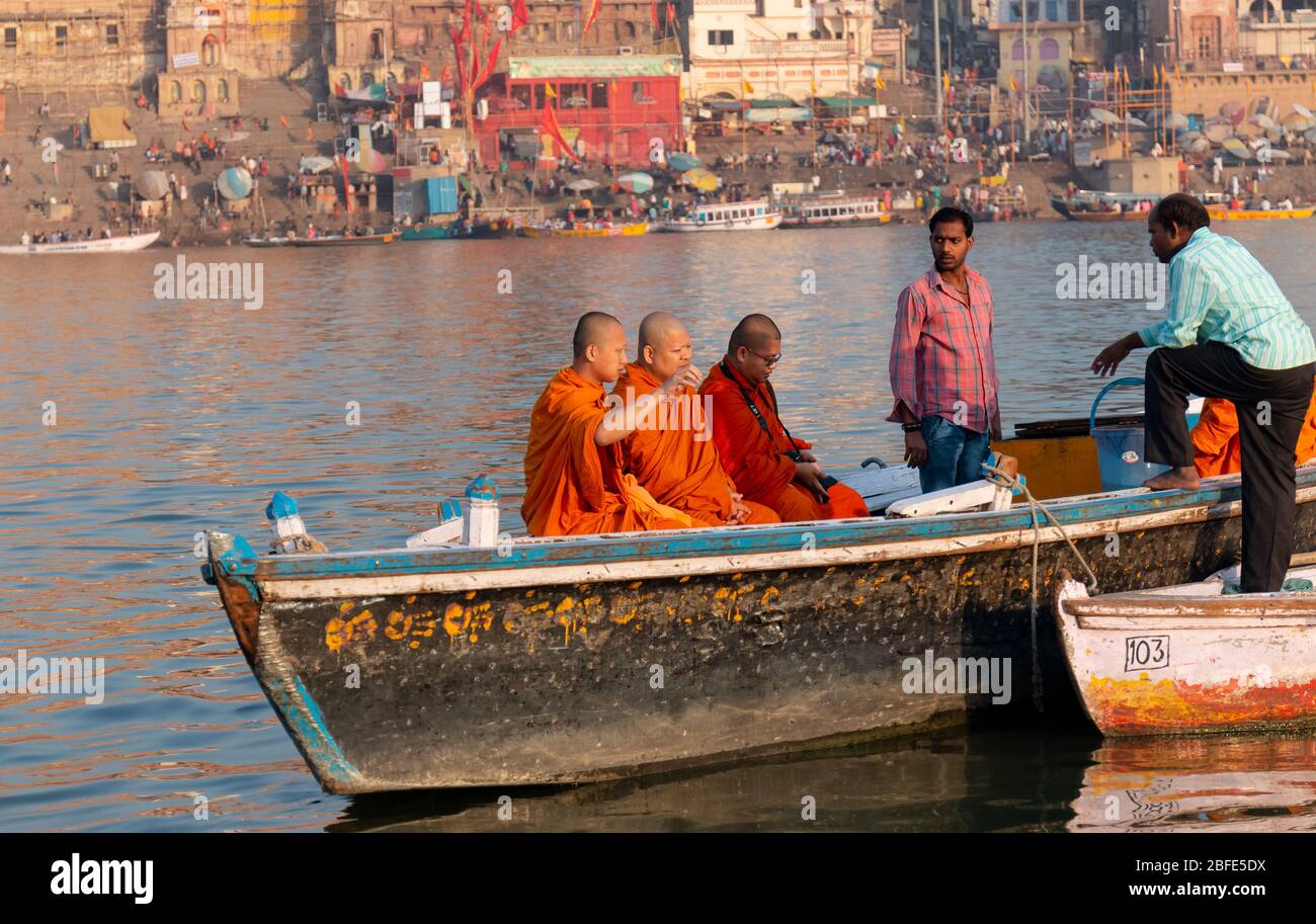 VARANASI, UTTAR PRADESH / INDIA - APRIL 2019 : Boats roaming in River ...