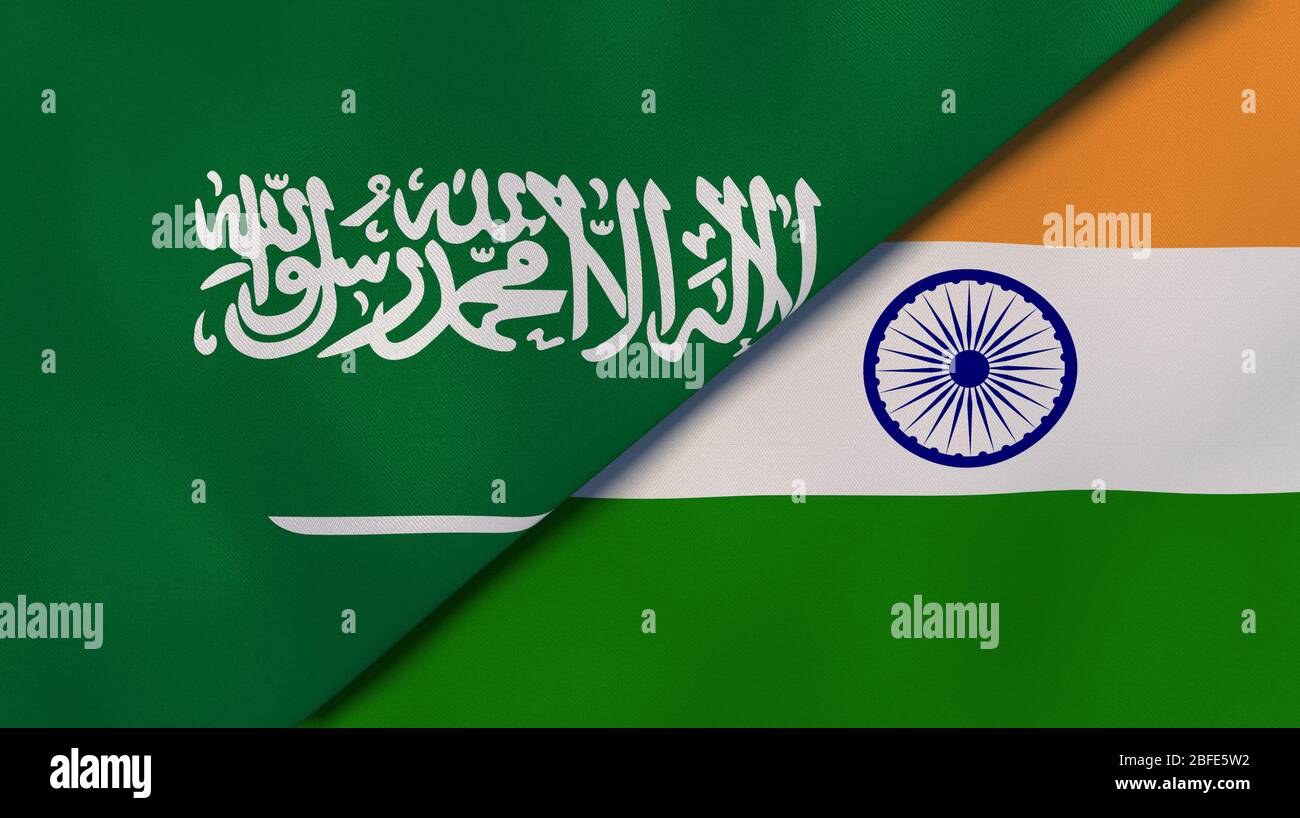 Two states flags of Saudi Arabia and India. High quality business ...