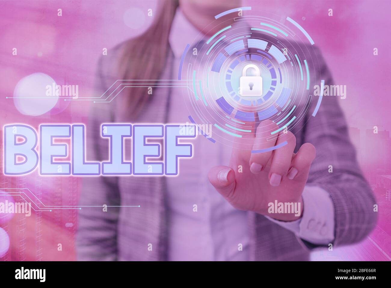 Writing note showing Belief. Business concept for the feeling of being ...