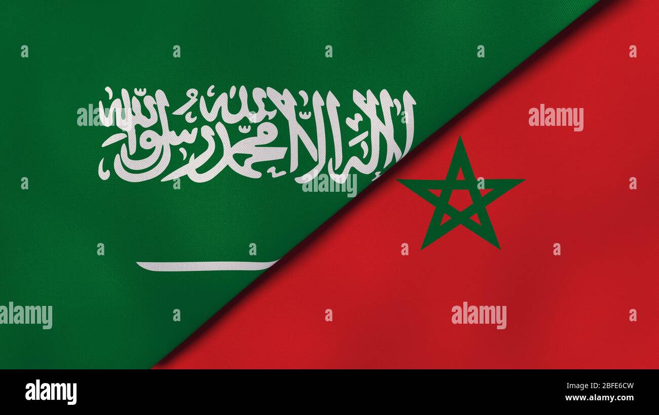 Two states flags of Saudi Arabia and Morocco. High quality business ...